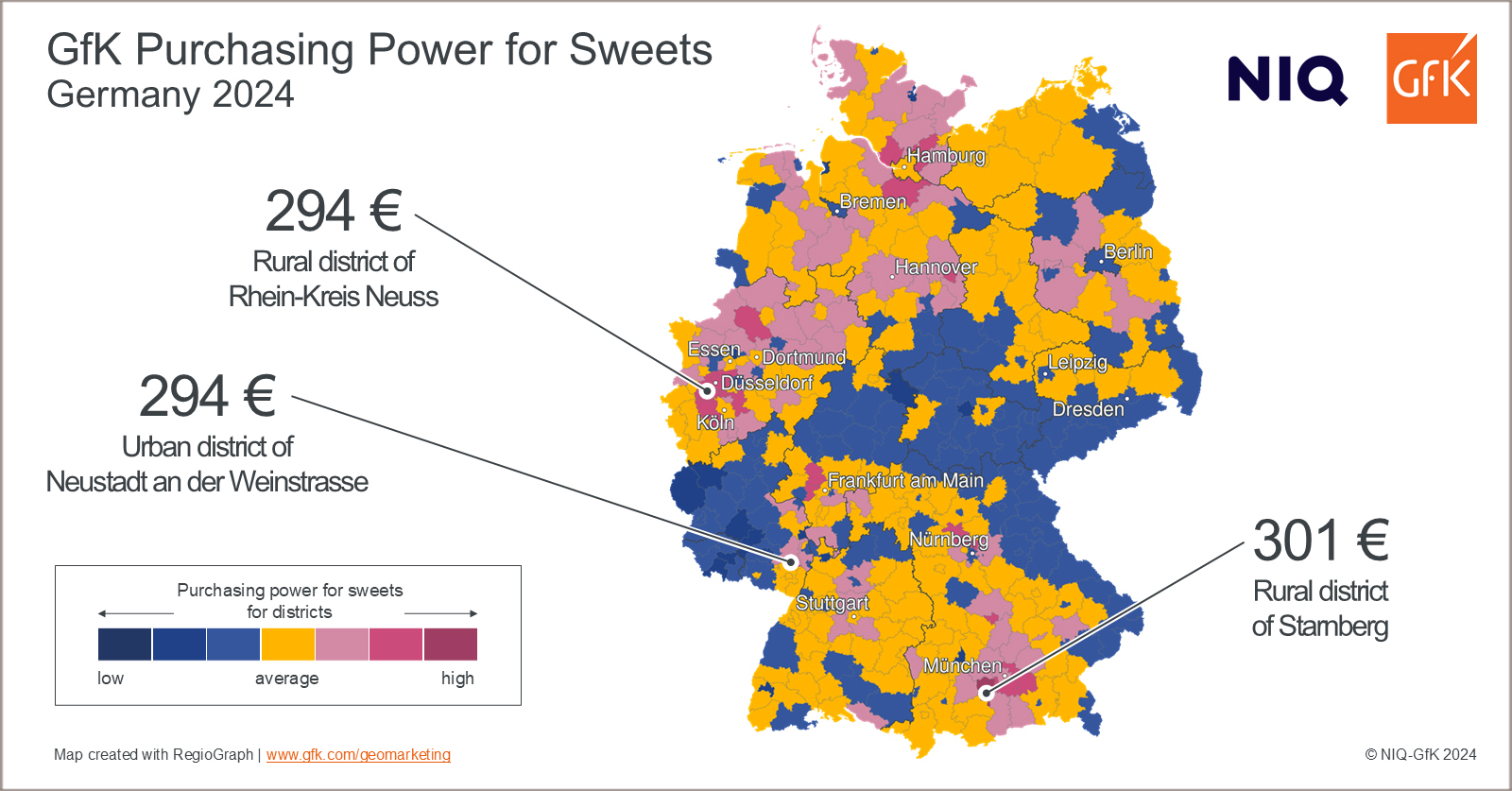 Map of the Month: GfK Purchasing Power for Sweets, Germany 2024 | Sensors and Systems