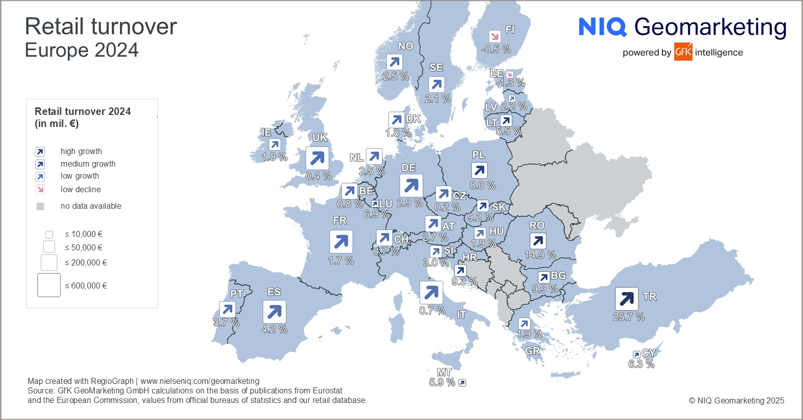 Map of the Month: Retail turnover, Europe 2024 - NIQ